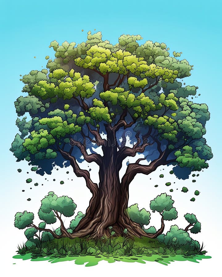 An Illustration of an Old Tree with Green Leaves Stock Illustration ...