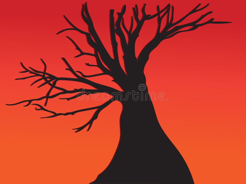 Hand Drawn Old Black Tree Silhouette Stock Vector - Illustration of ...