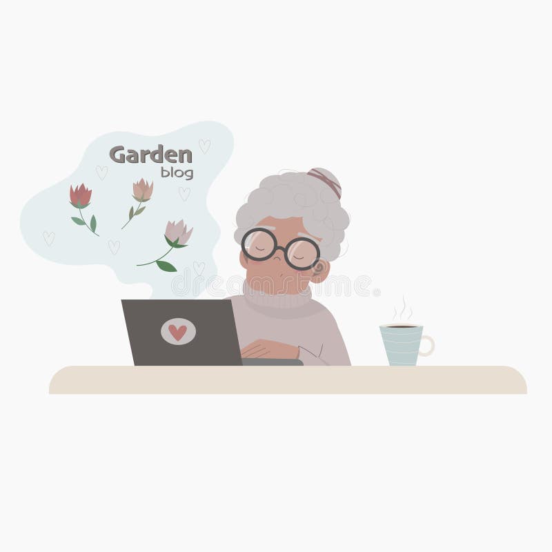 Illustration of Old Woman with Laptop. Stock Vector - Illustration of ...