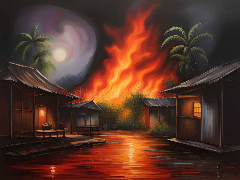 Illustration of the Old Wooden House with Fire Stock Illustration ...