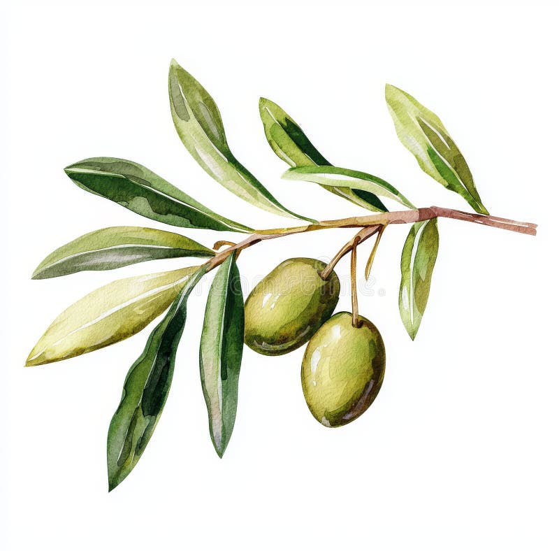 Illustration of an Olive Branch on a White Background with Four Olives ...
