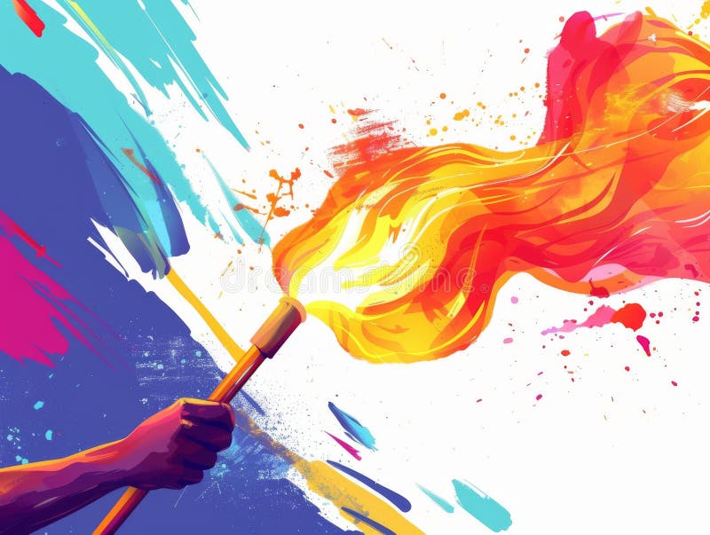 Illustration of Olympic Torch with Flame. Generative AI. Stock ...