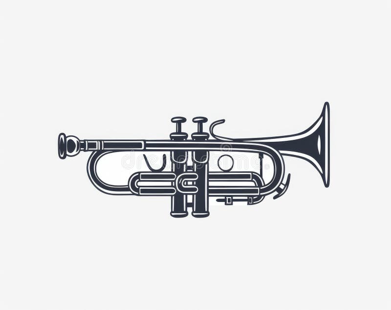 Illustration with One Continuous Line. Classic Trumpet Outline Modern ...