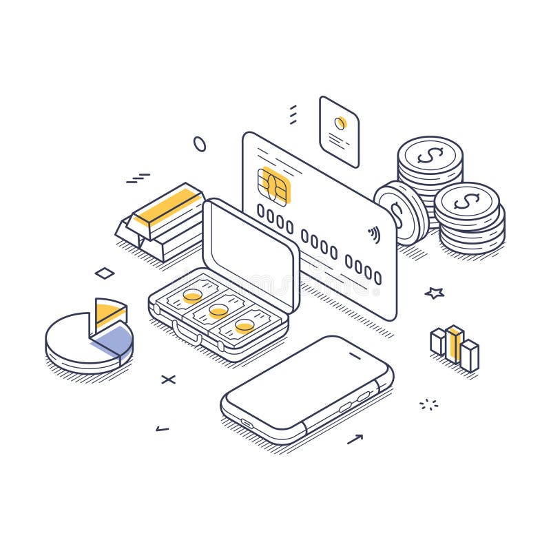 Illustration of Online Deposits with Vector Elements and Isometric Line ...