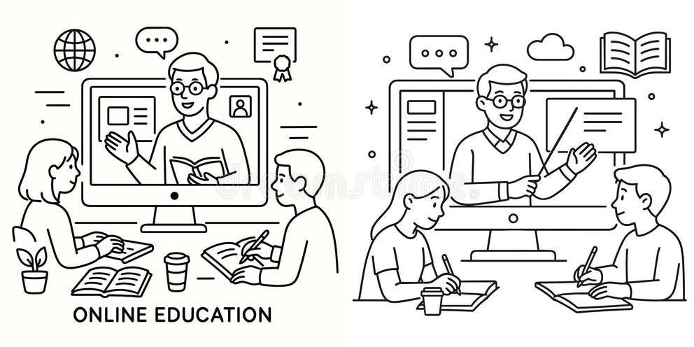 Illustration of Online Education with Students Engaged in Virtual ...