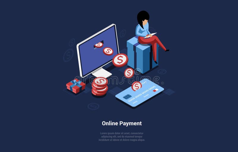 Illustration of Online Payment Concept. Vector Composition, Cartoon 3D ...