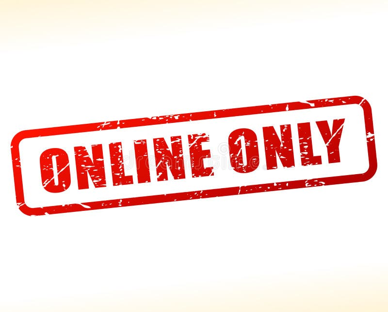 Online only red text stamp stock vector. Illustration of white - 107539033