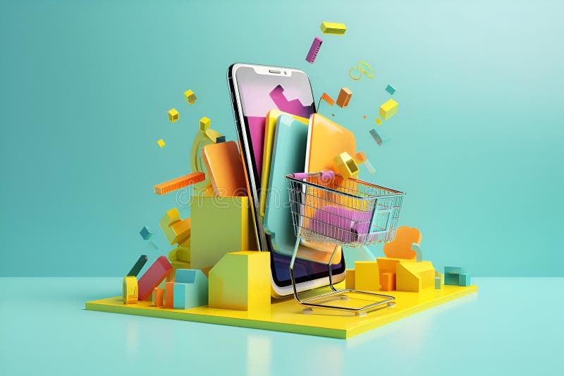 Illustration of Online Shopping, Smartphone App, Generative AI 4 Stock ...
