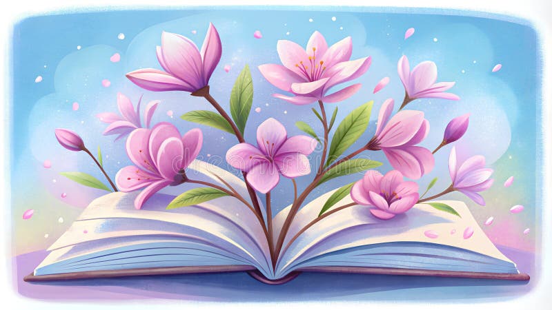 Illustration of Open Book Adorned with Beautiful Flowers Growing from ... Illustration of Open Book Adorned with Beautiful Flowers Growing from ...