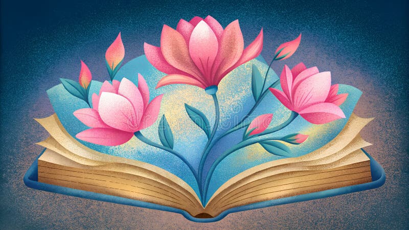 Illustration of Open Book Adorned with Beautiful Flowers Growing from ... Illustration of Open Book Adorned with Beautiful Flowers Growing from ...