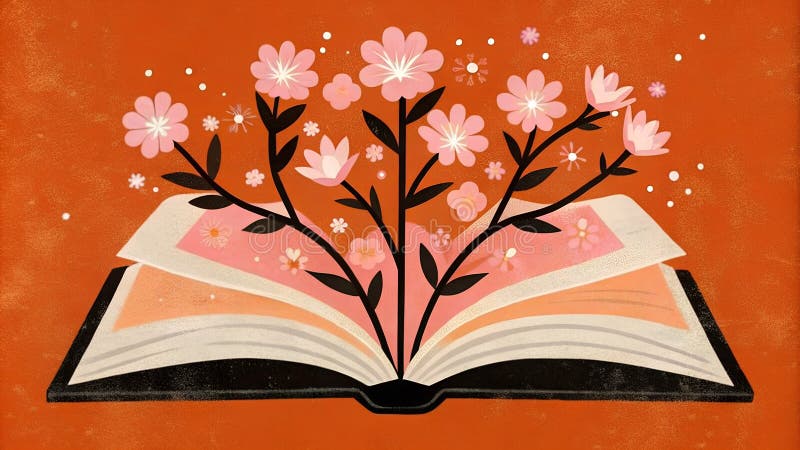 Illustration of Open Book Adorned with Beautiful Flowers Growing from ... Illustration of Open Book Adorned with Beautiful Flowers Growing from ...