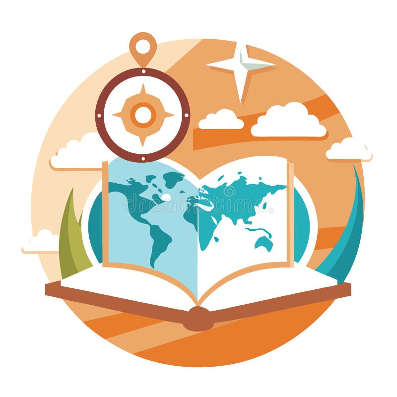 World Map Open Book with Compass and Star Illustration Stock Vector ...