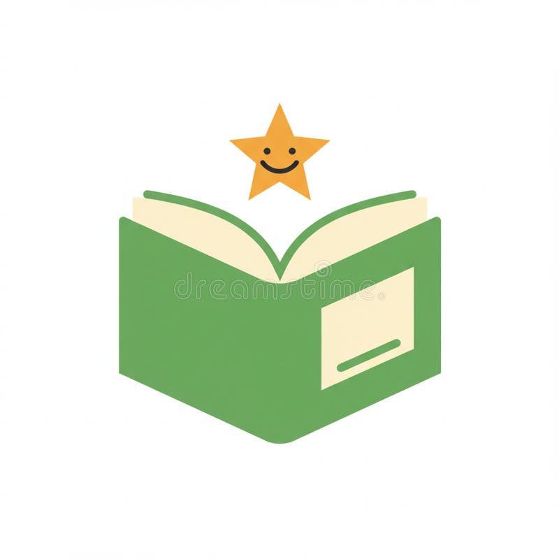 Illustration of an Open Book with a Green Cover and Rectangular Label ...