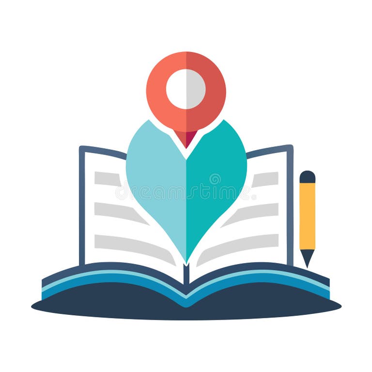 Open Book with Map Pointer and Pencil Icon Vector Illustration Stock ...