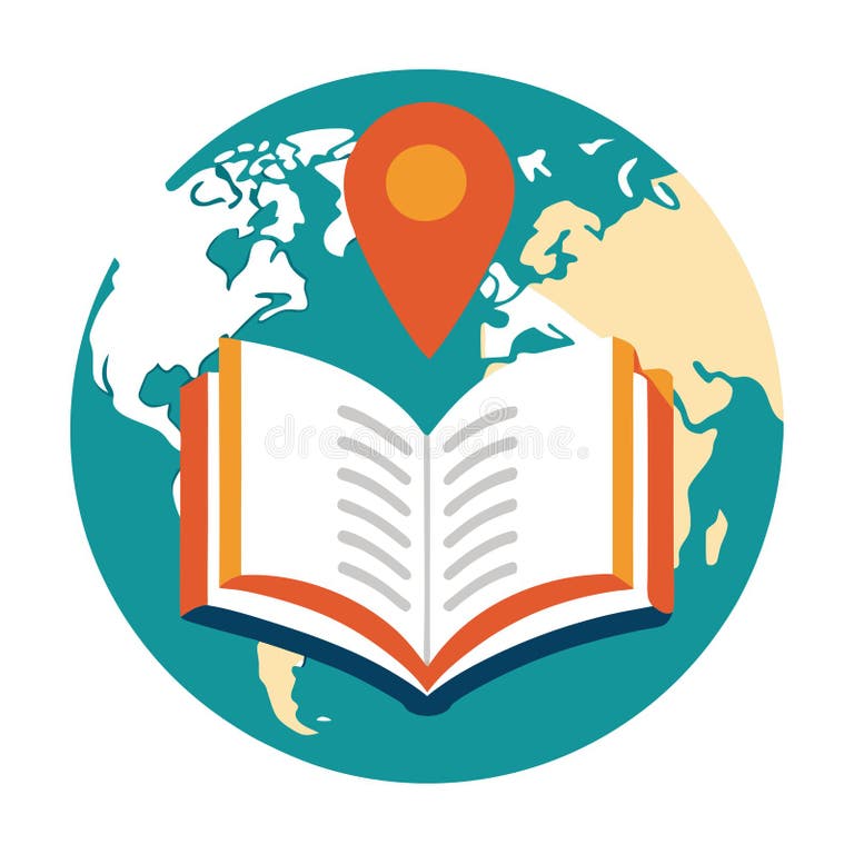 Global Learning Location: Book and Map Pointer on the Globe Stock ...