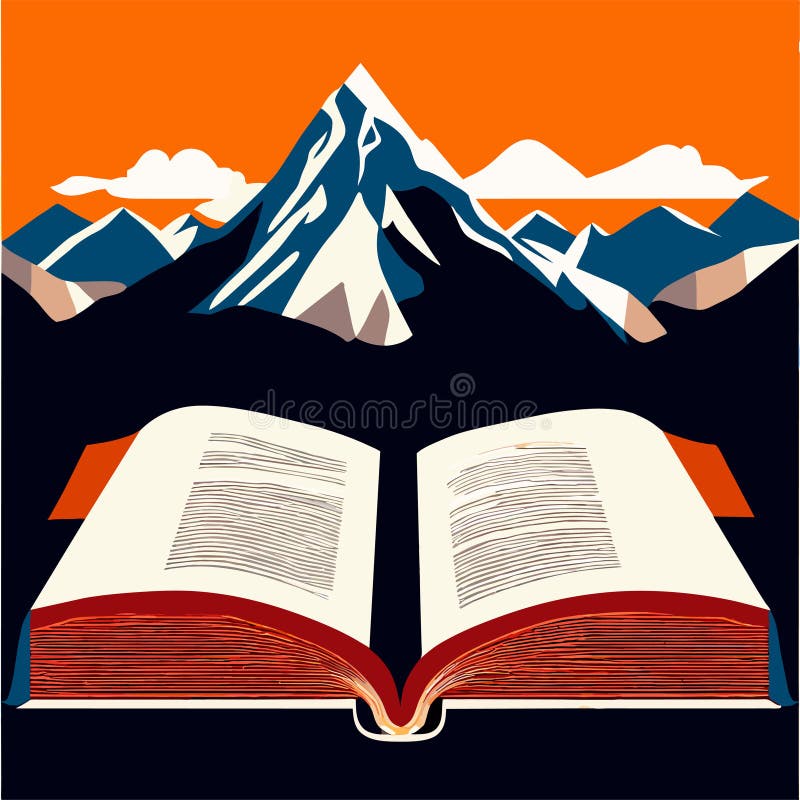 Illustration of an Open Book with a Mountain Range in the Background AI ...
