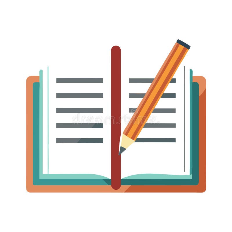 Open Book with Pencil Illustration for Education, Study, or Writing ...