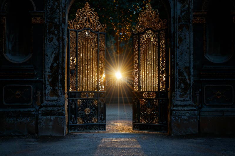 An Open Church Gate with Two Doors, the Light is Shining through the ...