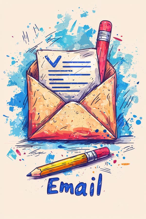 Illustration Open Envelope Email Paper Pencil Stock Photos - Free ...