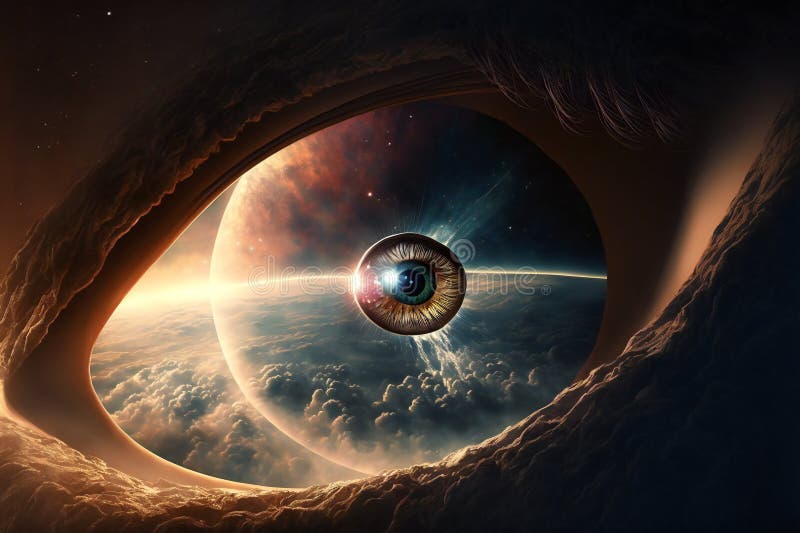 Open Eye in Space, Digital Illustration Artwork, Abstract, Planetarium ...