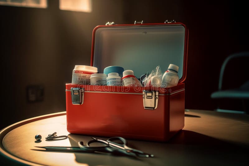 Open First Aid Box with Generative AI Stock Illustration - Illustration ...