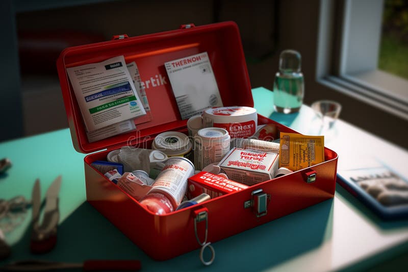 Open First Aid Box with Generative AI Stock Illustration - Illustration ...