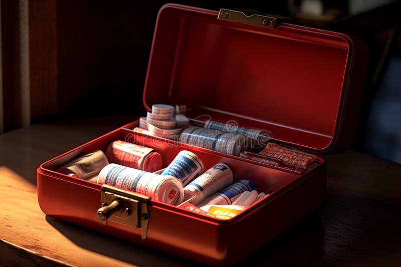 Open First Aid Box with Generative AI Stock Illustration - Illustration ...