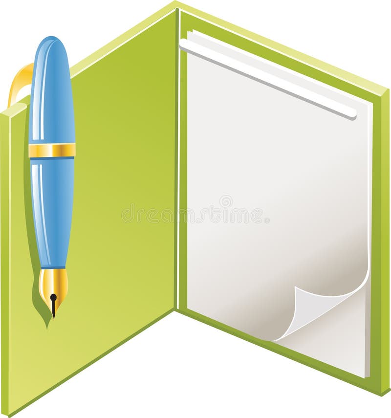 Illustration of a Open Green Notebook Page with Blue Fountain Pen on ...