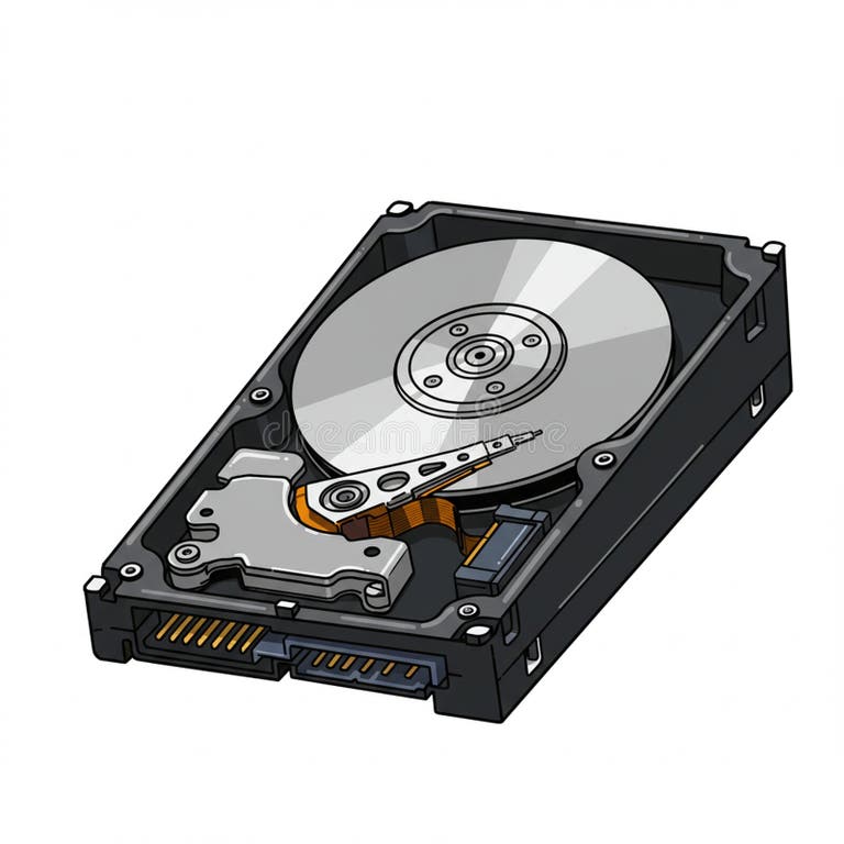 Illustration of an Open Hard Disk Drive, Featuring a Circular, Metallic ...