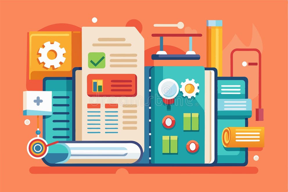 Illustration of an Open Instruction Manual with Colorful Flat Design ...