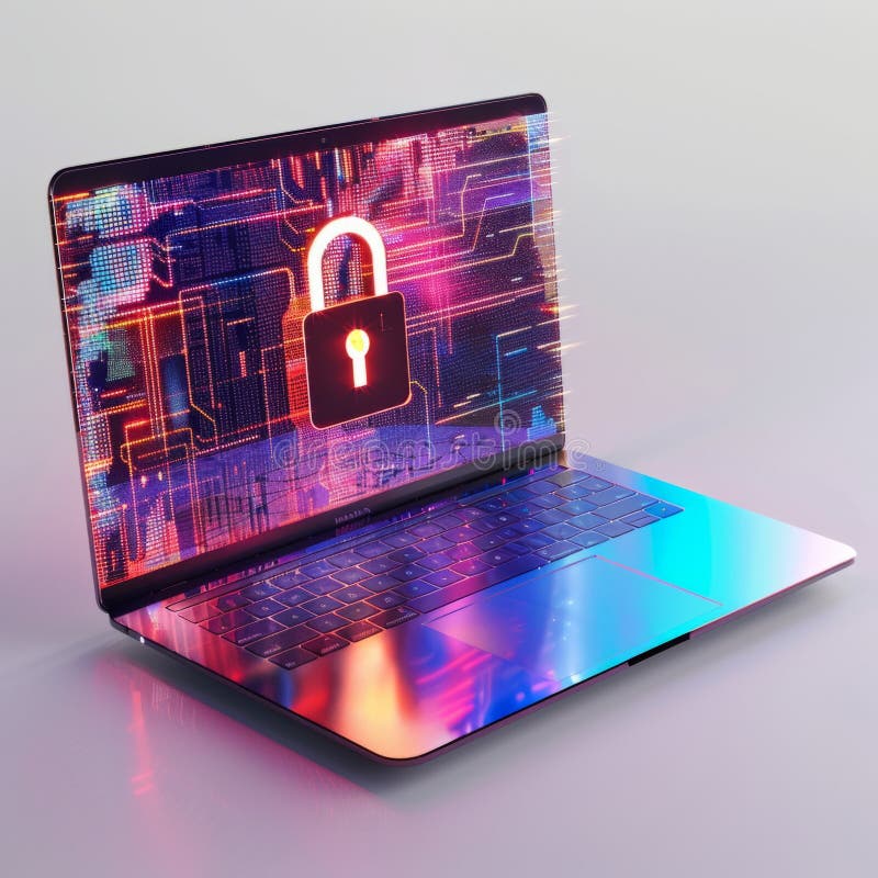Illustration of an Open Laptop with a Glowing Padlock Symbol, Depicting ...