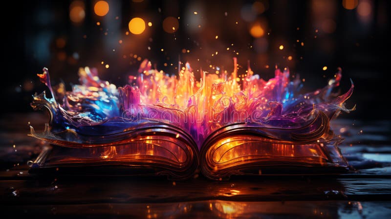 Open Magic Book with Fairytale Stock Illustration - Illustration of ...