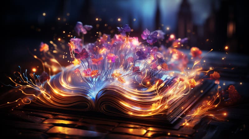 Open Magic Book with Fairytale Stock Illustration - Illustration of ...