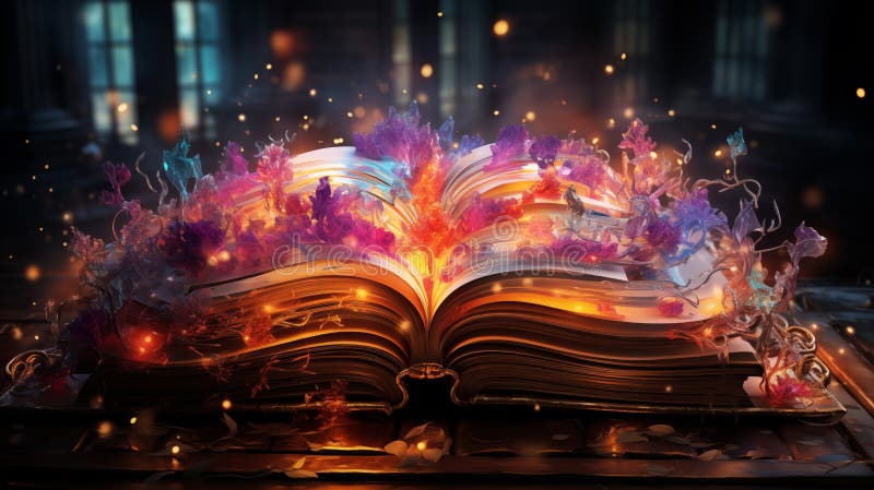 Open Magic Book with Fairytale Stock Illustration - Illustration of ...