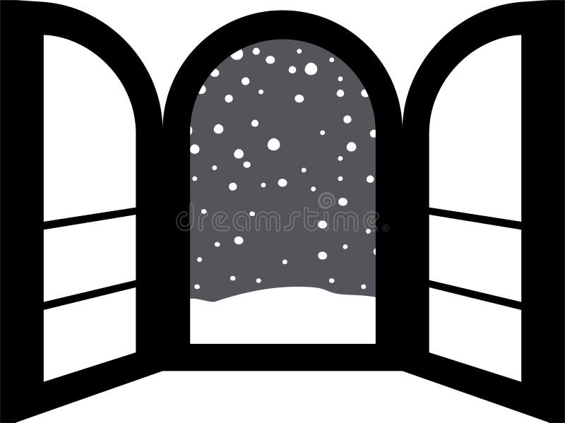 Monochrome Open Window Frame with Falling Snow Stock Vector ...