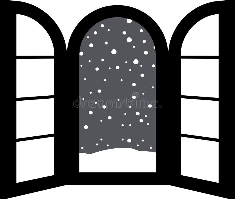 Monochrome Open Window Frame at Night Stock Vector - Illustration of ...