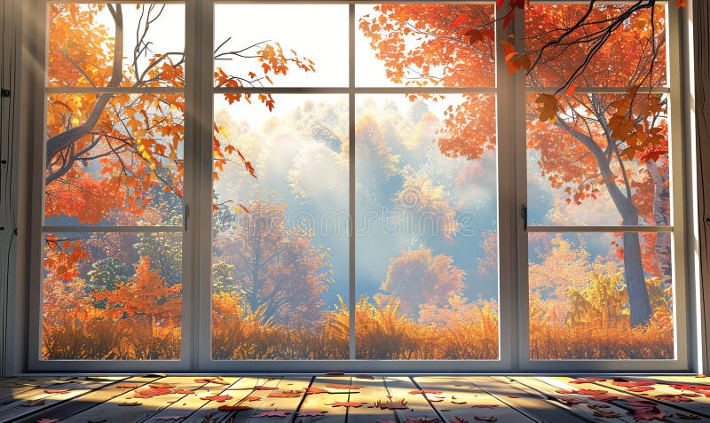 Illustration of an Open Window Showing a Beautiful Autumn Landscape ...