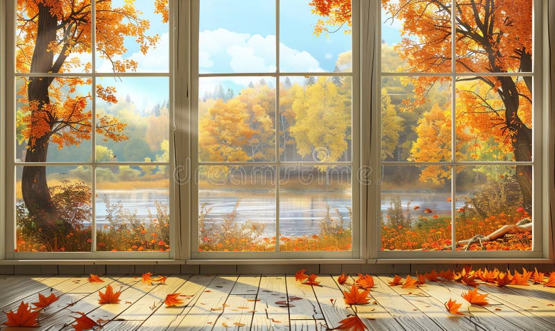 Illustration of an Open Window Showing a Beautiful Autumn Landscape ...