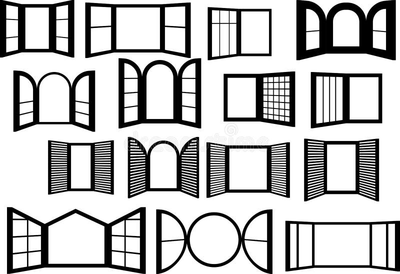 Monochrome Open Window Frame Set Stock Vector - Illustration of ...