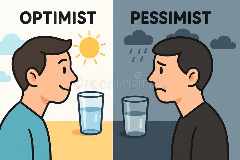Illustration of Optimistic and Pessimistic Men with Half-full Glasses ...