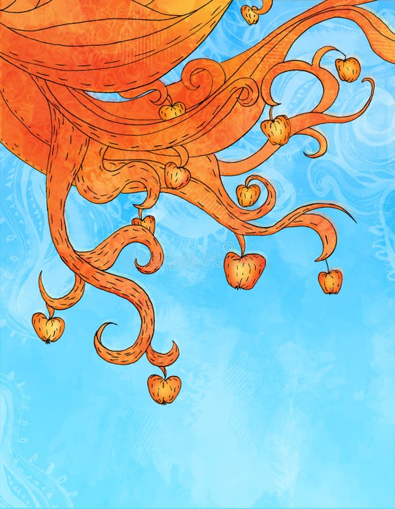 Illustration of Orange Apples on Branches Stock Illustration ...