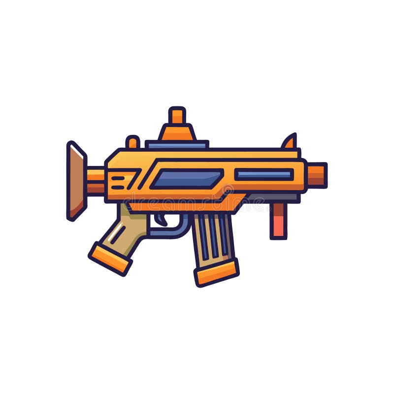 Illustration of Orange and Blue Submachine Gun on White Stock Image ...