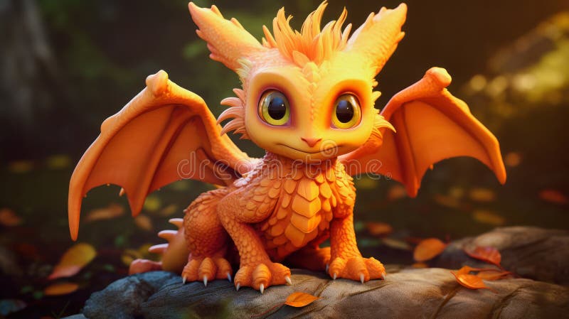 Illustration of an Orange Colored Small Dragon in a Forest Stock Photo ...