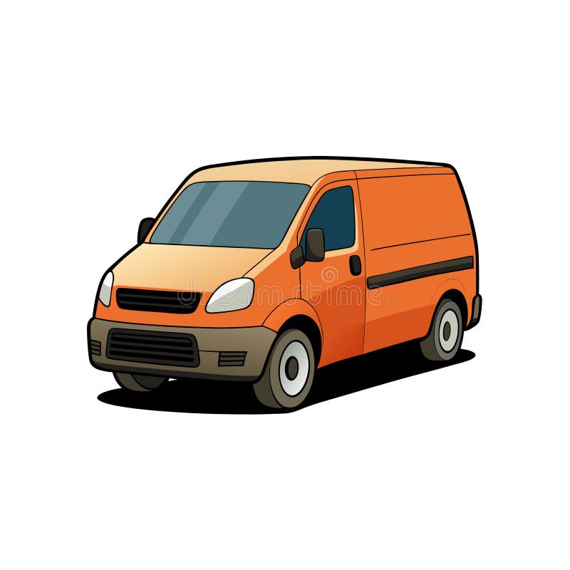 Cartoon Orange Delivery Van Illustration on a White Background Stock ...