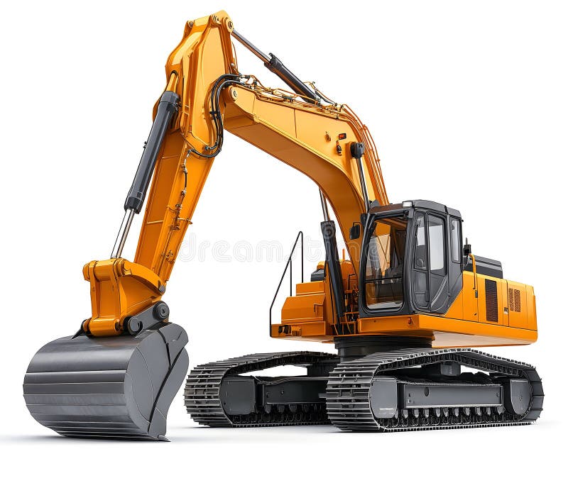 Illustration of Orange Excavator Heavy Construction Machinery on White ...