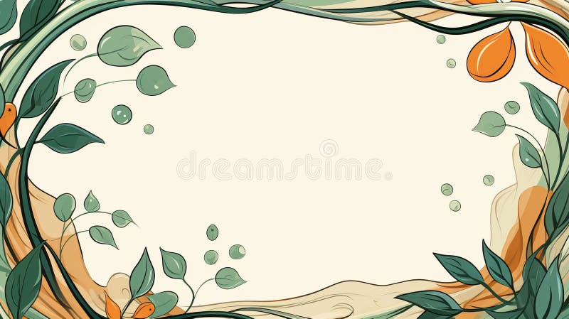 An Illustration of an Orange Frame with Leaves and Vines Stock ...