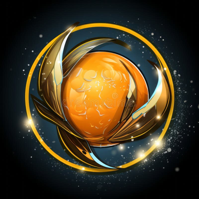 An Illustration of an Orange Planet with a Star in the Center Stock ...