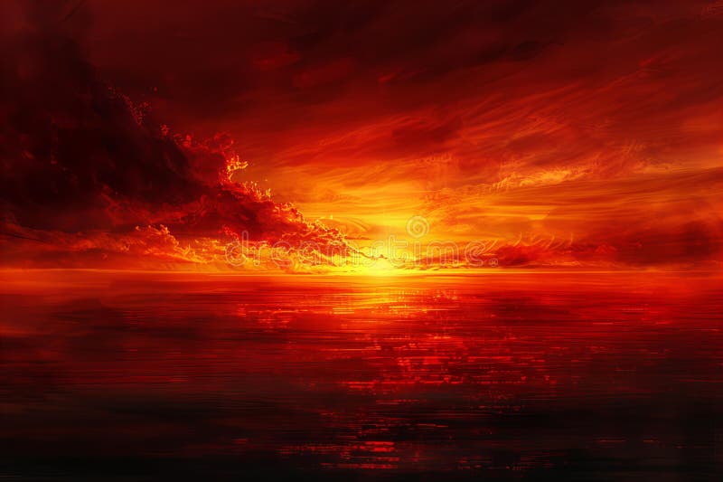 Illustration of Orange and Red Sky with a Sunset Image, High Quality ...