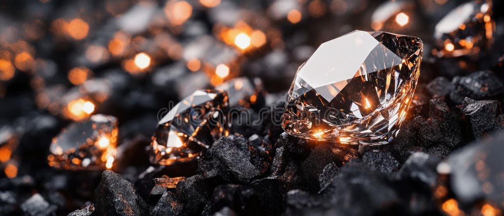 Illustration of Orange Shiny Small Diamonds on Coal Stock Image - Image ...