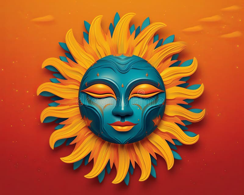 An Illustration of an Orange Sun with a Blue Face Stock Illustration ...